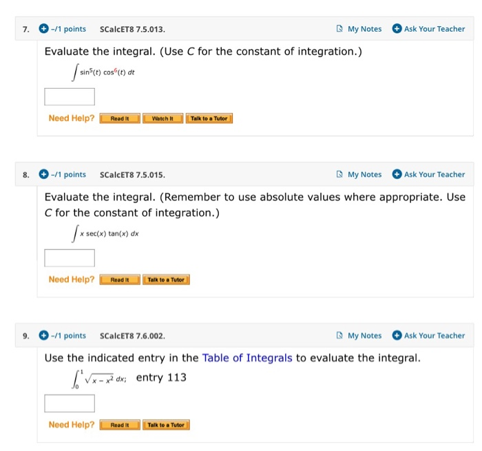 Solved 7. -11 points SCalcET8 7.5.013. My Notes Ask Your | Chegg.com Solved 7. -11 points SCalcET8 7.5.013. My Notes Ask Your | Chegg.com