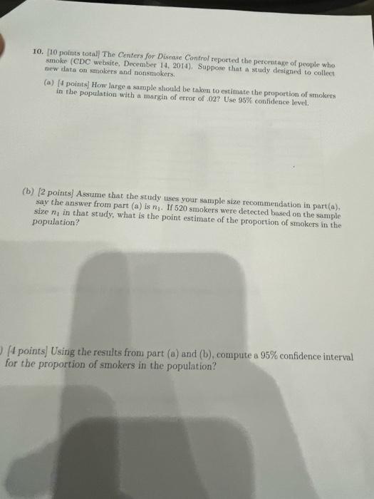 Solved 10. [10 points total] The Centers for Disease Control | Chegg.com