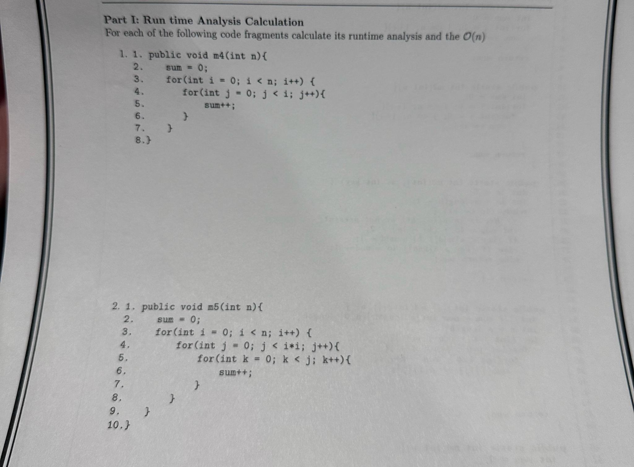 Solved Part I Run Time Analysis Calculationfor Each Of The 