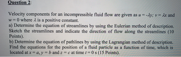 Solved Question 2: Velocity components for an incompressible | Chegg.com