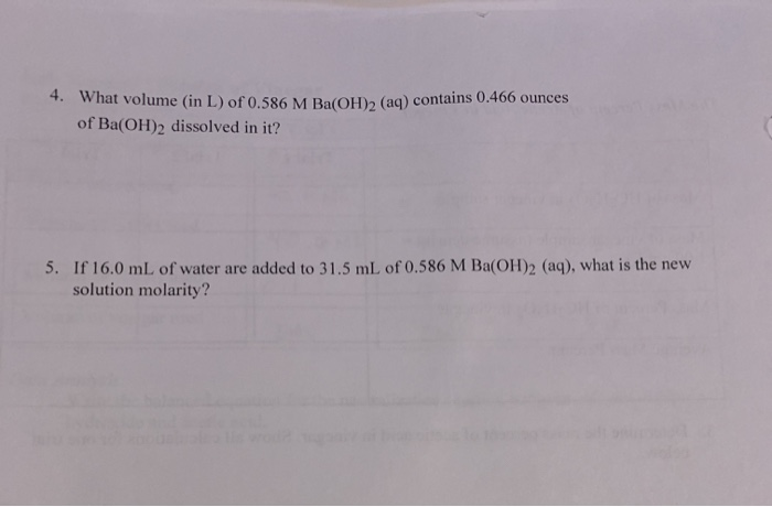 Solved 4. What volume (in L) of 0.586 M Ba(OH)2 (aq) contams | Chegg.com