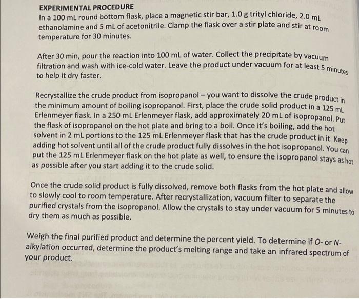 Solved Experiment 6: SN1 reaction −N - or O-tritylation? | Chegg.com