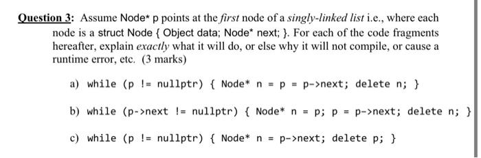 Solved Question 3: Assume Node ⋆p points at the first node | Chegg.com