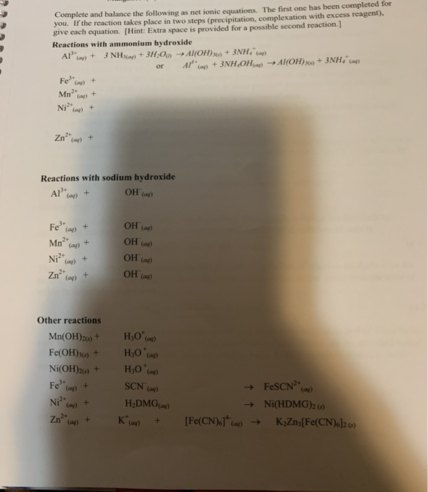 Solved Complete and balance the following as net ionic | Chegg.com