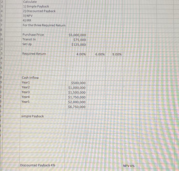 Solved 2 3 4 Calculate 1) Simple Payback 2) Discounted | Chegg.com