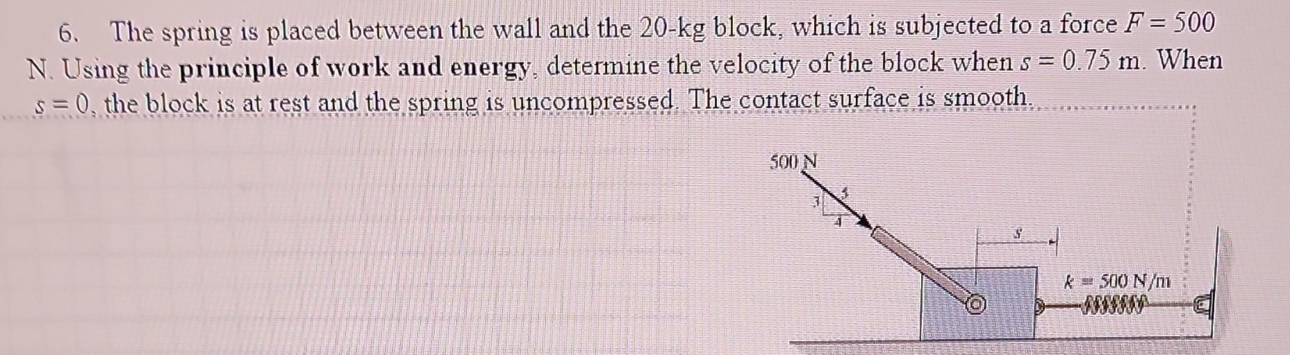 Solved 6. The spring is placed between the wall and the | Chegg.com