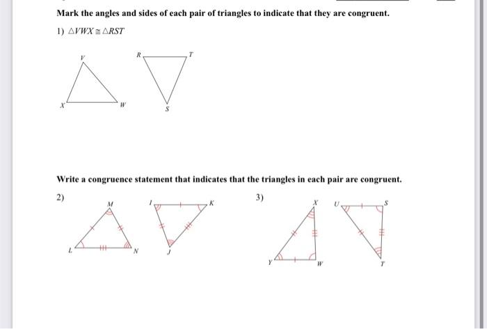 Solved Mark the angles and sides of each pair of triangles | Chegg.com