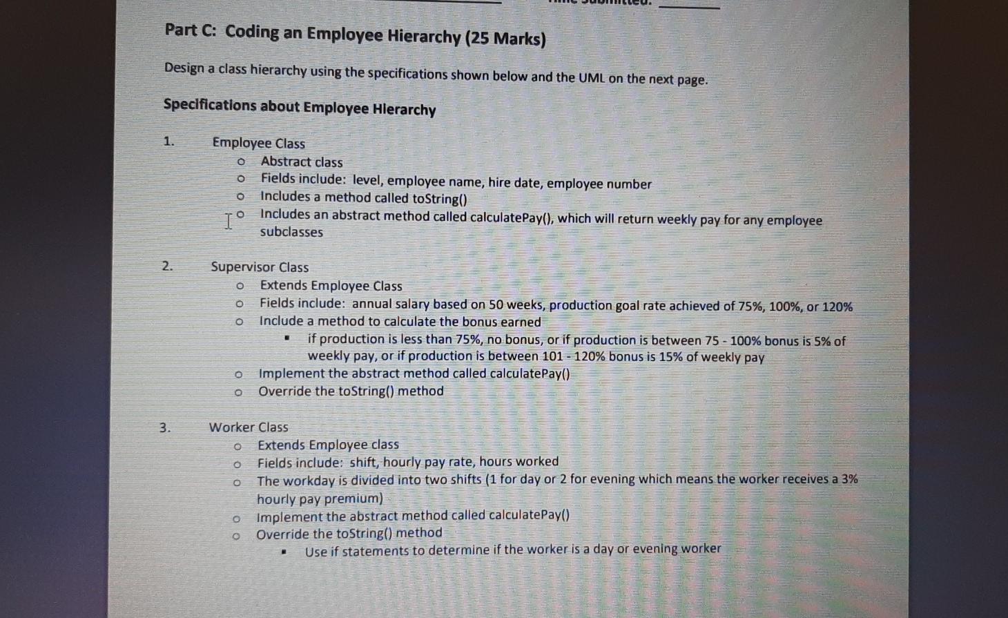 Solved Part C: Coding an Employee Hierarchy (25 Marks) | Chegg.com