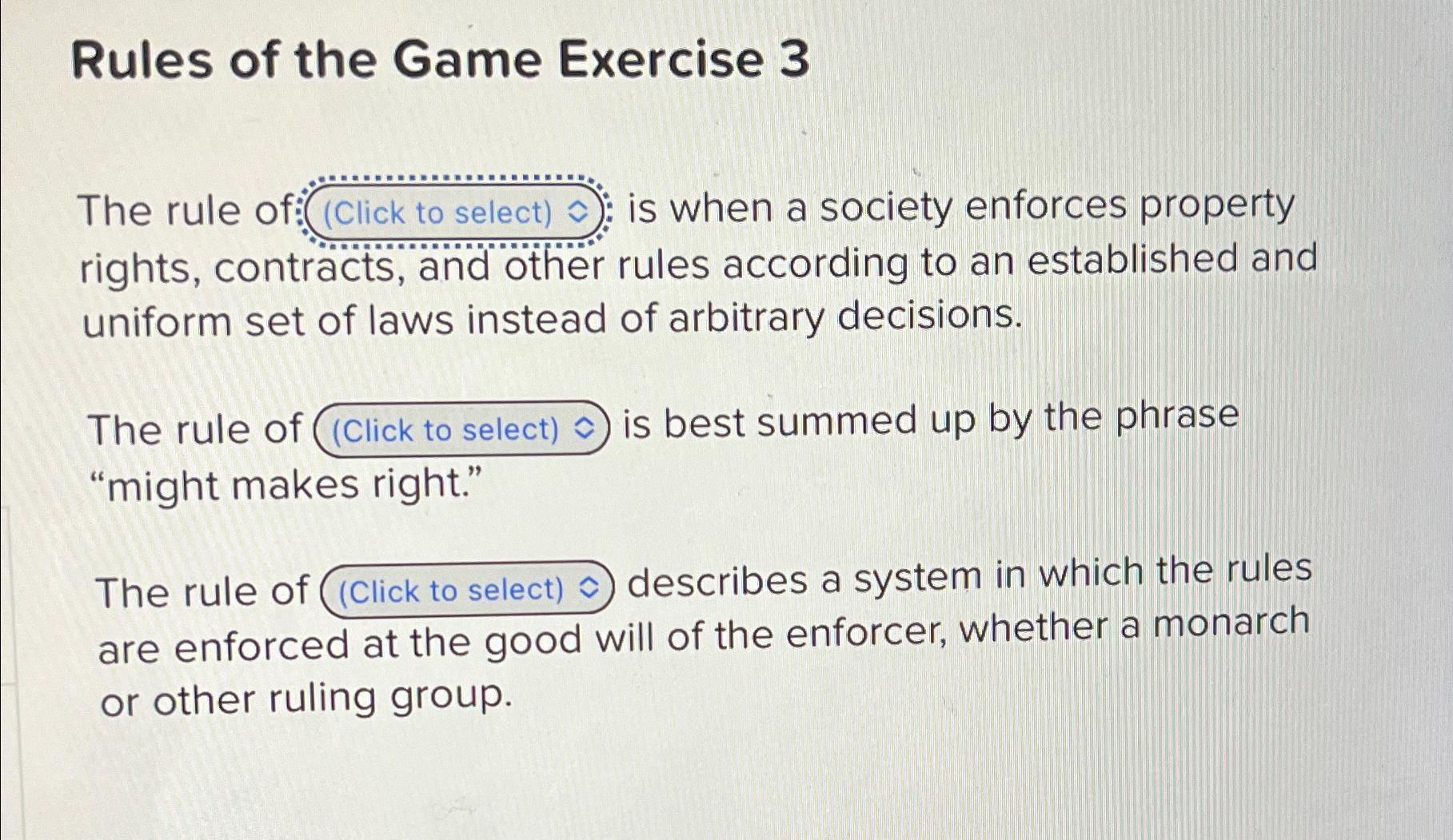 Solved Rules of the Game Exercise 3The rule of: is when a | Chegg.com