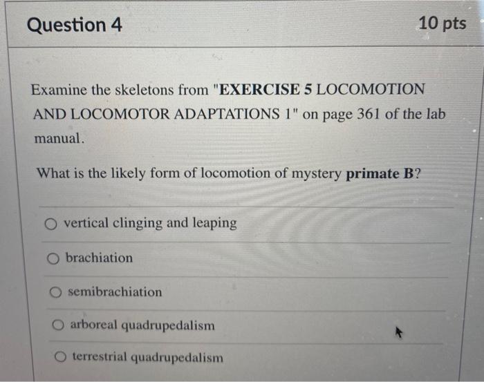 Solved EXERCISE 5 LOCOMOTION AND LOCOMOTOR ADAPTATIONS 1 | Chegg.com