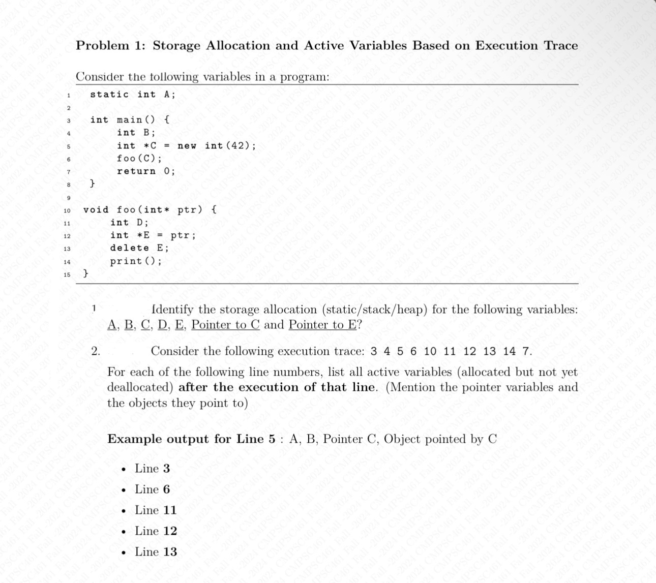 Solved Problem 1: Storage Allocation and Active Variables | Chegg.com