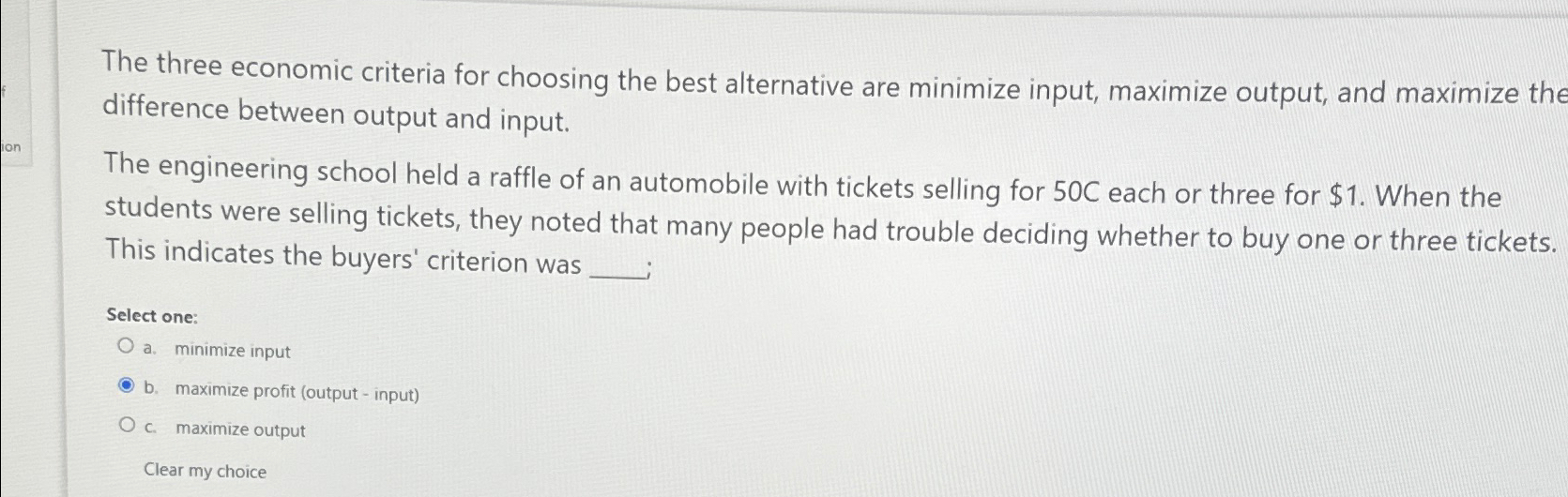 Solved The three economic criteria for choosing the best | Chegg.com