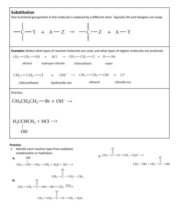 Solved Organic Reactions Examine the examples, and summarize | Chegg.com