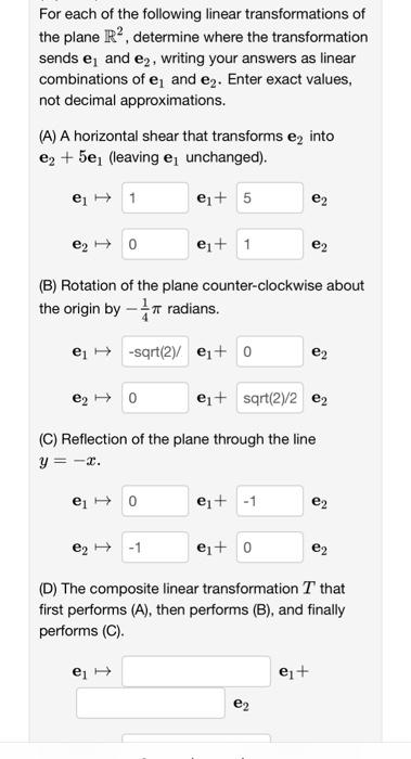 Solved For each of the following linear transformations of | Chegg.com