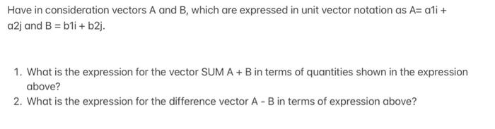 Solved Have in consideration vectors A and B, which are | Chegg.com