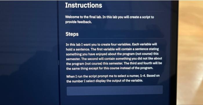 Solved Instructions Welcome to the final lab. In this lab | Chegg.com