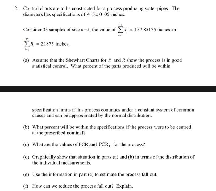 Solved 2. Control charts are to be constructed for a process | Chegg.com