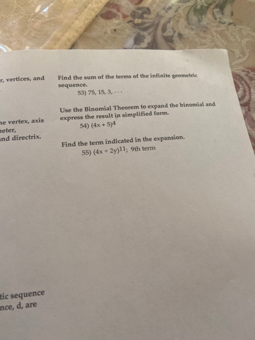 Solved T, vertices, and Find the sum of the terms of the | Chegg.com