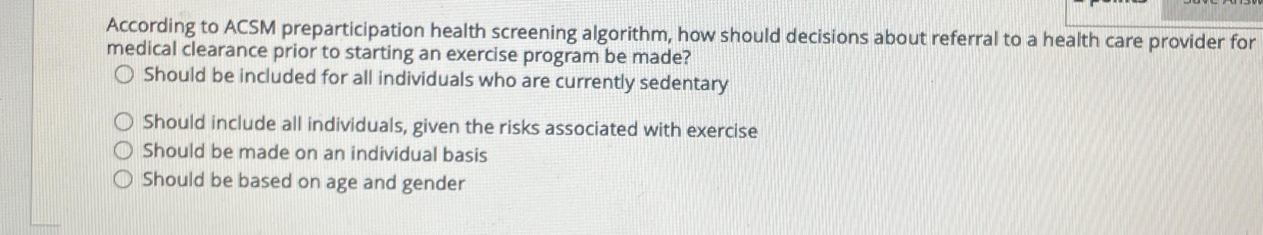 Solved According to ACSM preparticipation health screening | Chegg.com