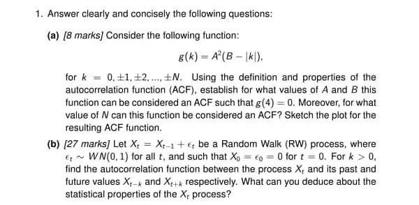 Solved 1. Answer clearly and concisely the following | Chegg.com
