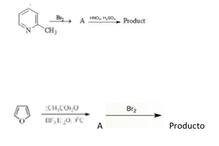 Solved Br2 CH.CO), BF E 20°C A Producto B, А A HNO3, H,SO | Chegg.com