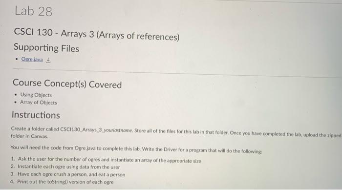 Solved Lab 28 CSCI 130 - Arrays 3 (Arrays of references) | Chegg.com