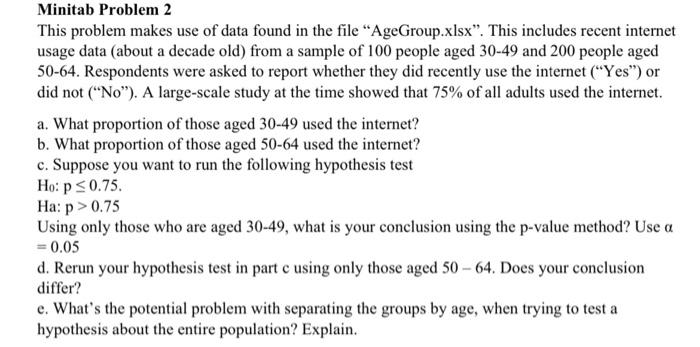 Solved Minitab Problem 2 This problem makes use of data | Chegg.com