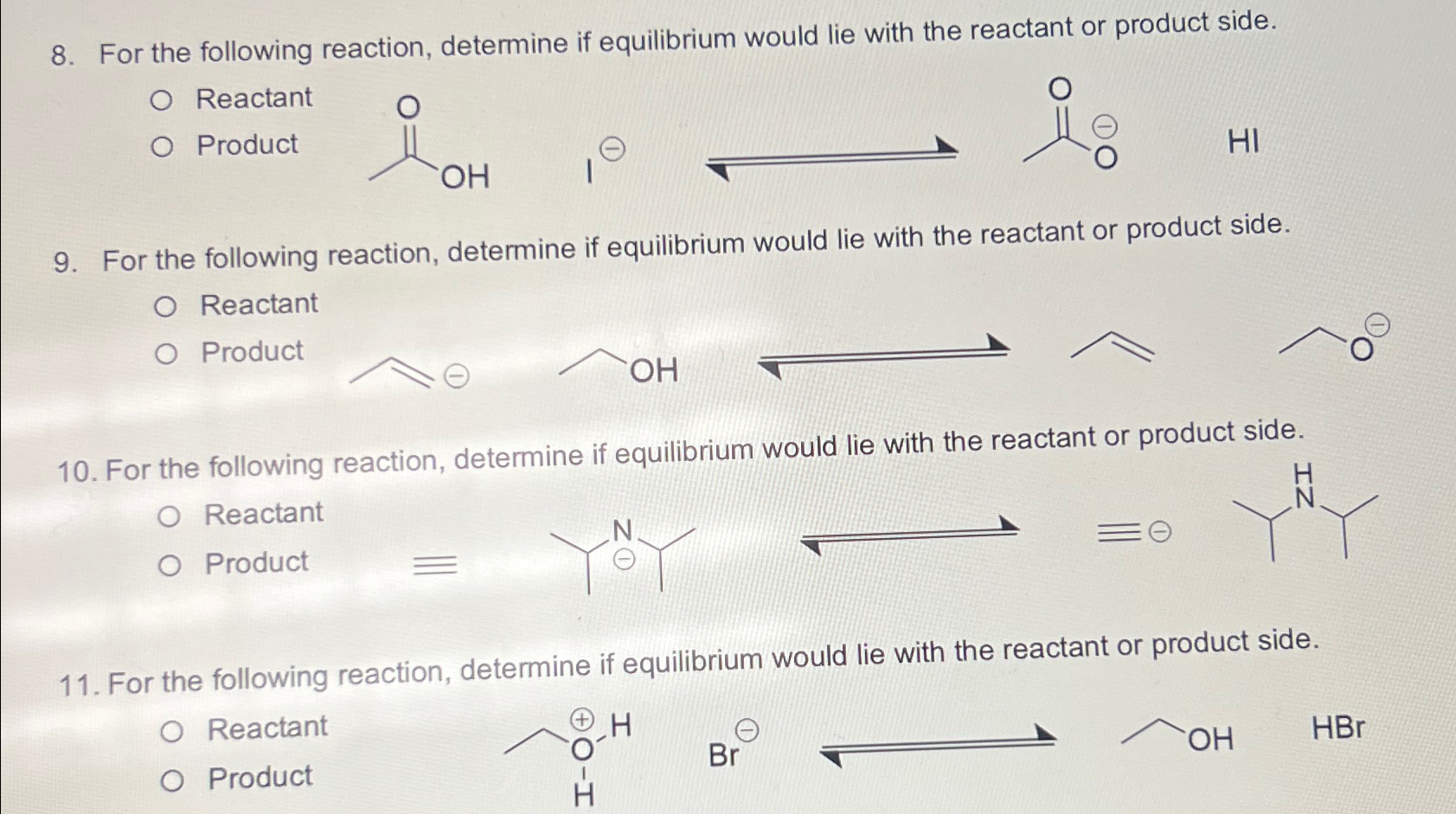 Solved For the following reaction, determine if equilibrium | Chegg.com