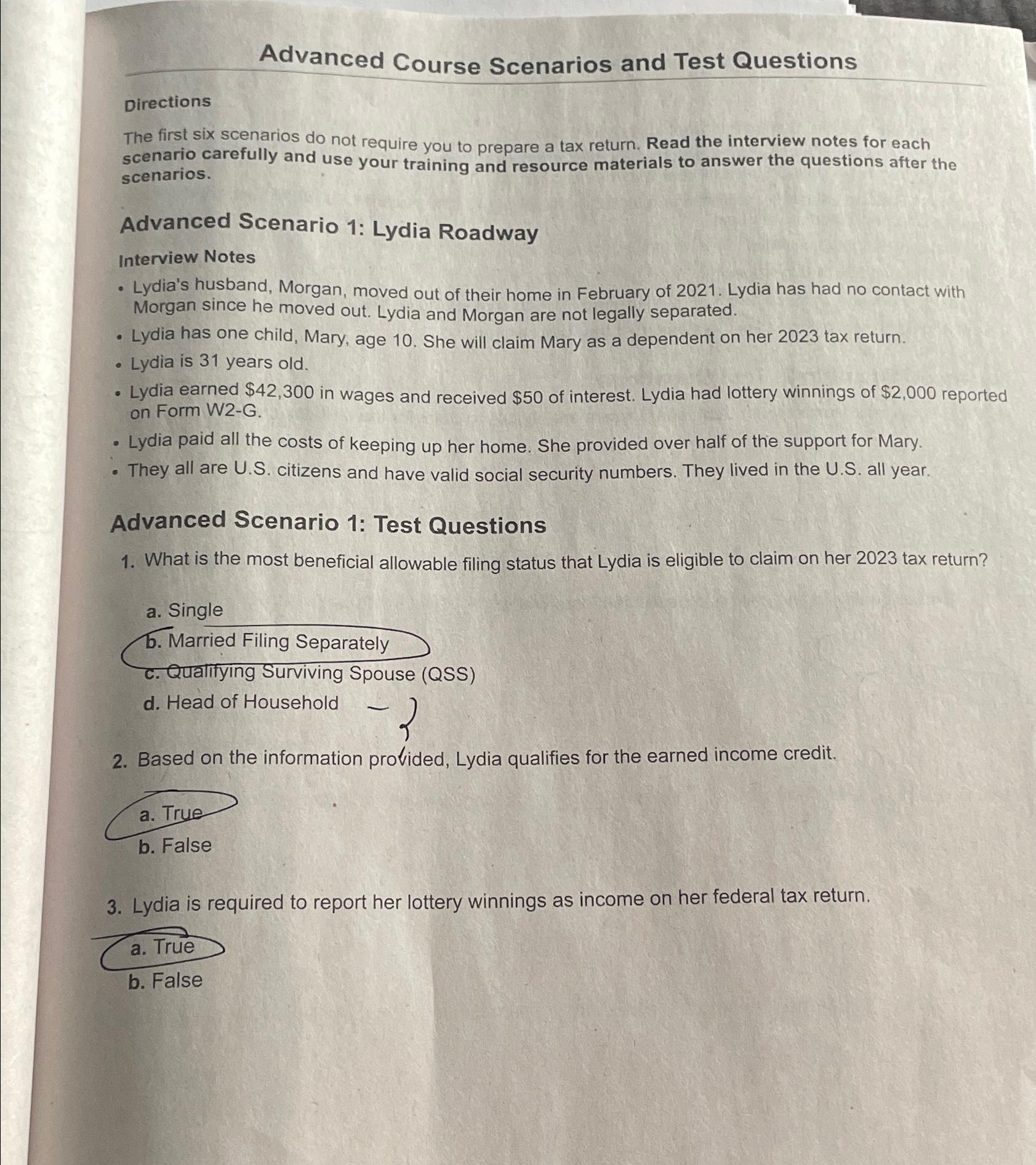 Solved Advanced Course Scenarios and Test | Chegg.com