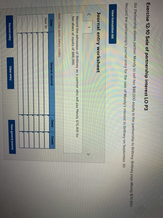 Solved Exercise 12-7 Journalizing partnership transactions | Chegg.com