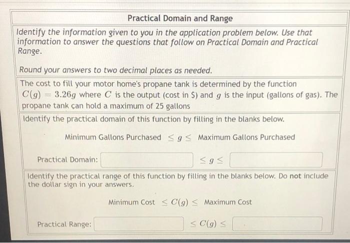Solved Practical Domain and Range Identify the information | Chegg.com