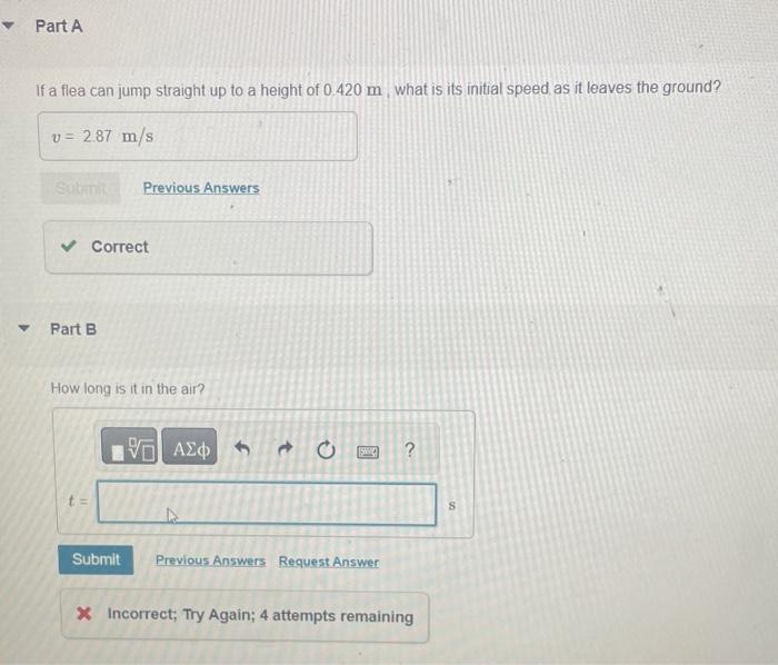 Solved If a flea can jump straight up to a height of 0.420 | Chegg.com