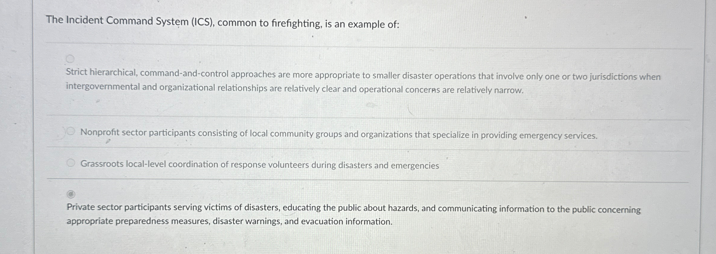 Solved The Incident Command System (ICS), ﻿common to | Chegg.com