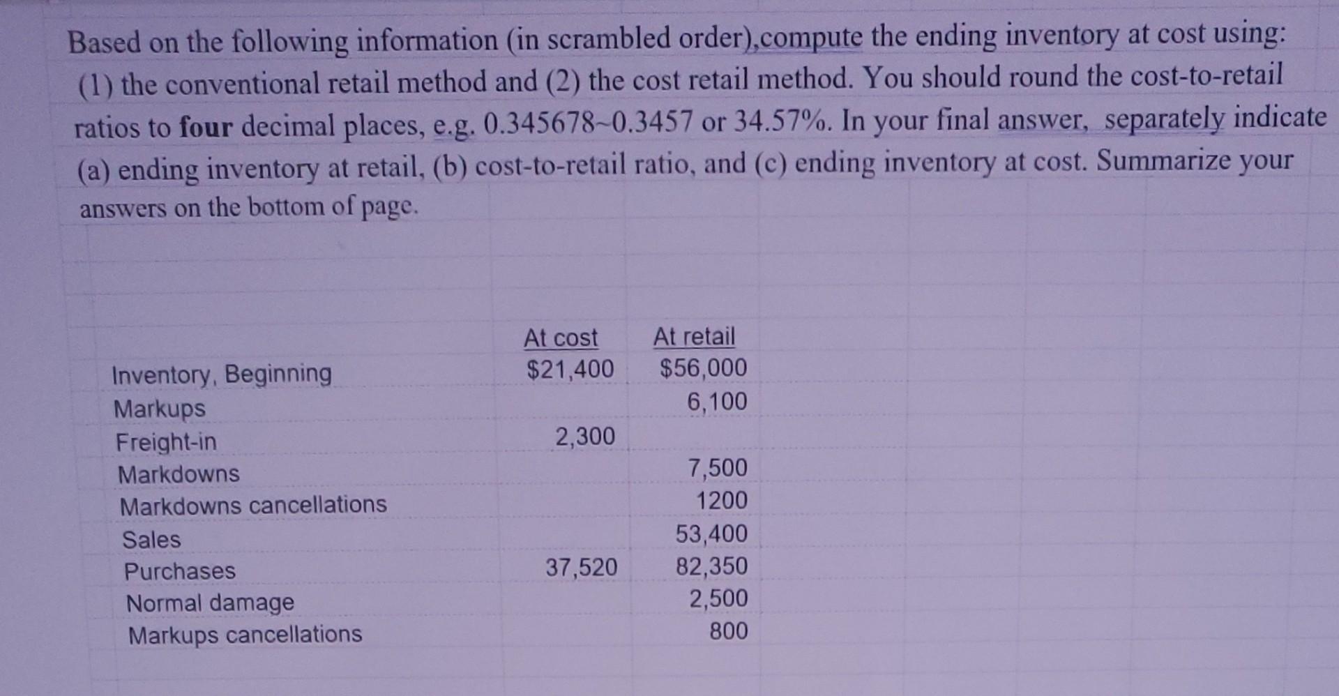 Solved Based on the following information (in scrambled | Chegg.com