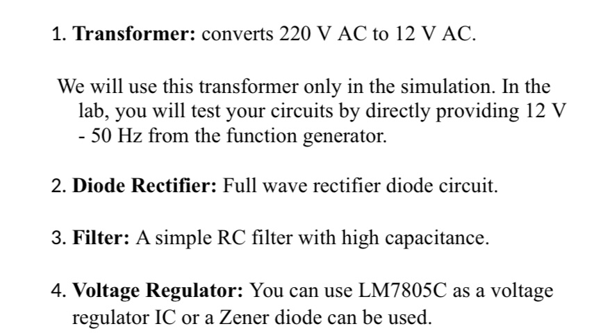 Design a DC power supply that provides a nominal DC | Chegg.com