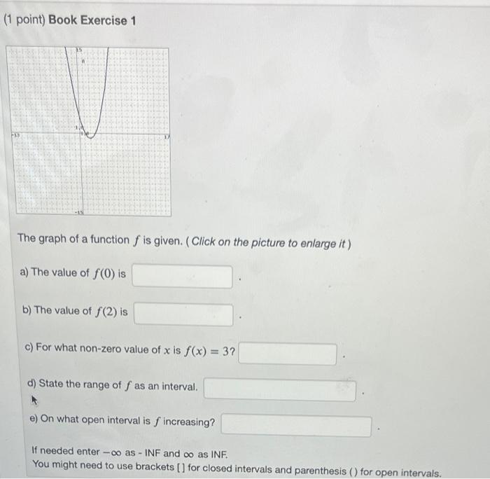 Solved (1 point) Book Exercise 1 The graph of a function f | Chegg.com