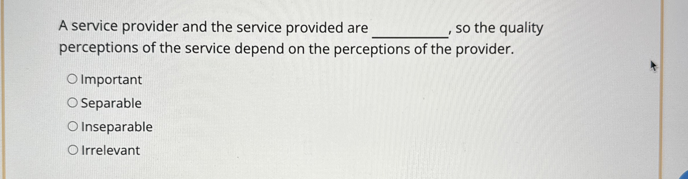 Solved A service provider and the service provided are q, , | Chegg.com