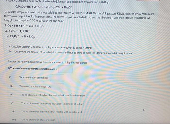Solved Vitamin C (ascorbic acid) content in tomato juice can | Chegg.com