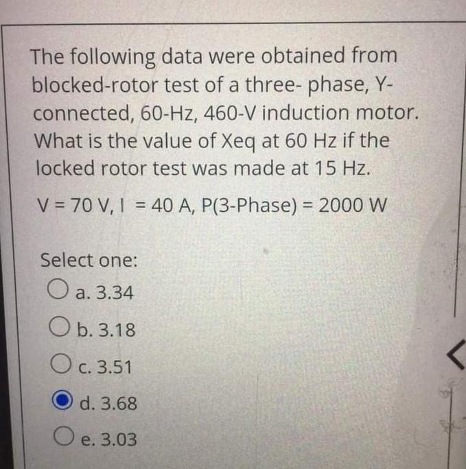 Solved The following data were obtained from blocked-rotor | Chegg.com