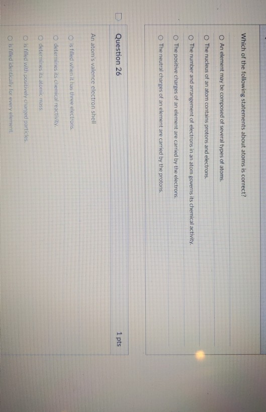 Solved Which Of The Following Statements About Atoms Is
