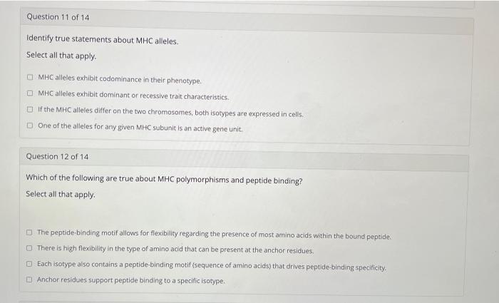 Solved Identify true statements about MHC alleles. Select | Chegg.com