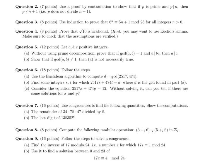 Solved Question 2. (7 points) Use a proof by contradiction | Chegg.com