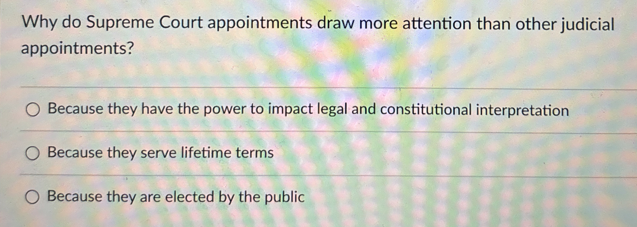 Solved Why do Supreme Court appointments draw more attention | Chegg.com
