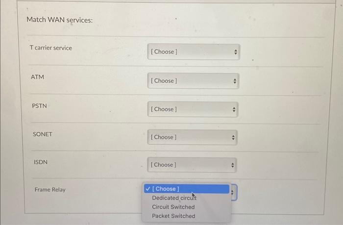 Solved Match WAN services: T carrier service ATM PSTN SONET | Chegg.com