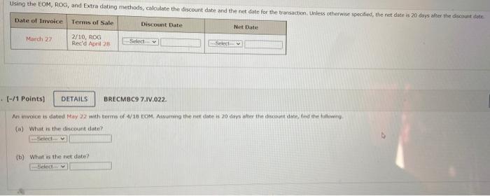 Solved Using the EOM, ROG, and Extra dating methods, | Chegg.com