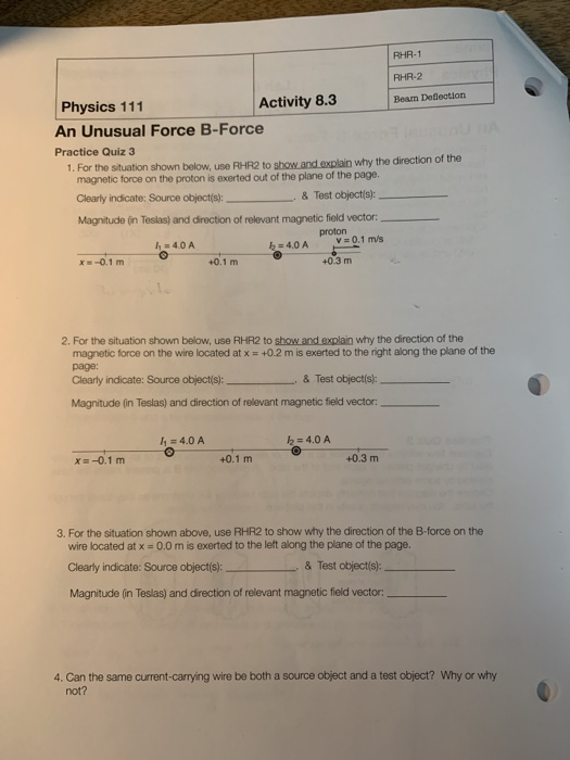 Solved RHR-1 RHR-2 Physics 111 Activity 8.3 Beam Deflection | Chegg.com