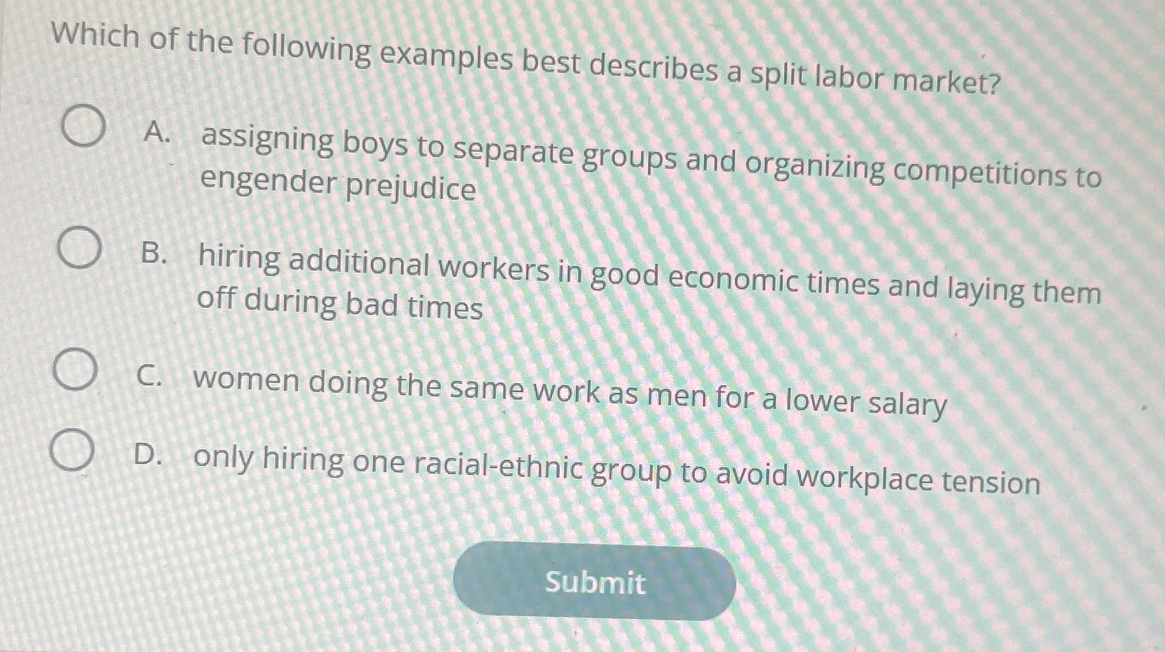 Solved Which of the following examples best describes a | Chegg.com