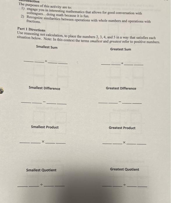 Solved The purposes of this activity are to: 1) engage you | Chegg.com