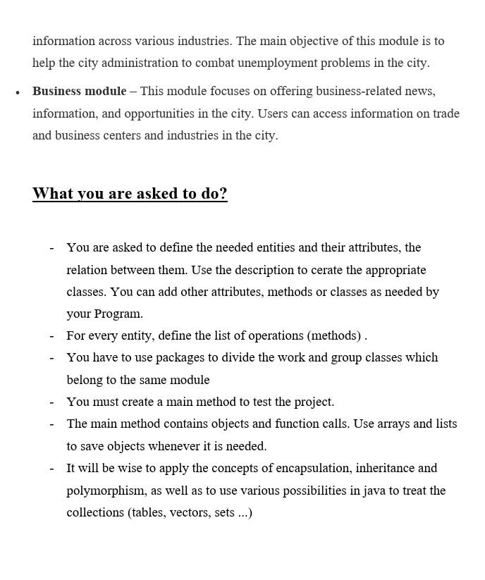 Solved The Smart City project The Smart City project is a | Chegg.com