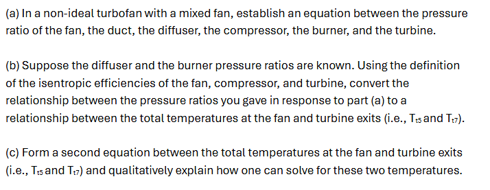 Solved (a) ﻿In a non-ideal turbofan with a mixed fan, | Chegg.com